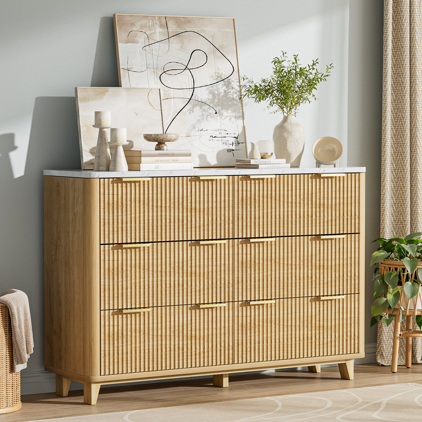 Ebern Designs 6 - Drawer 55" W Double Dresser | Wayfair